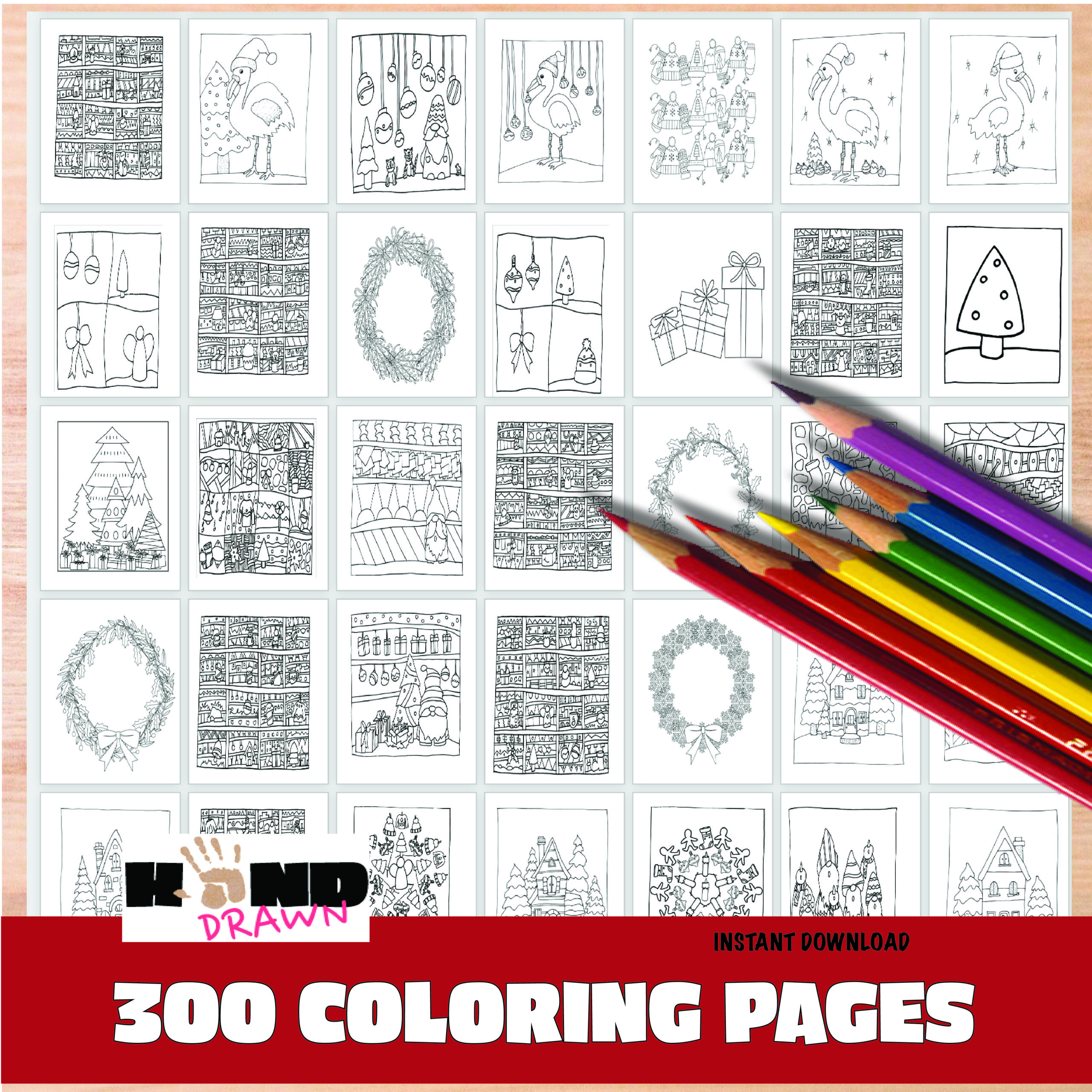 Big Christmas Variety Coloring Book 300 Pages PDF Instant Download