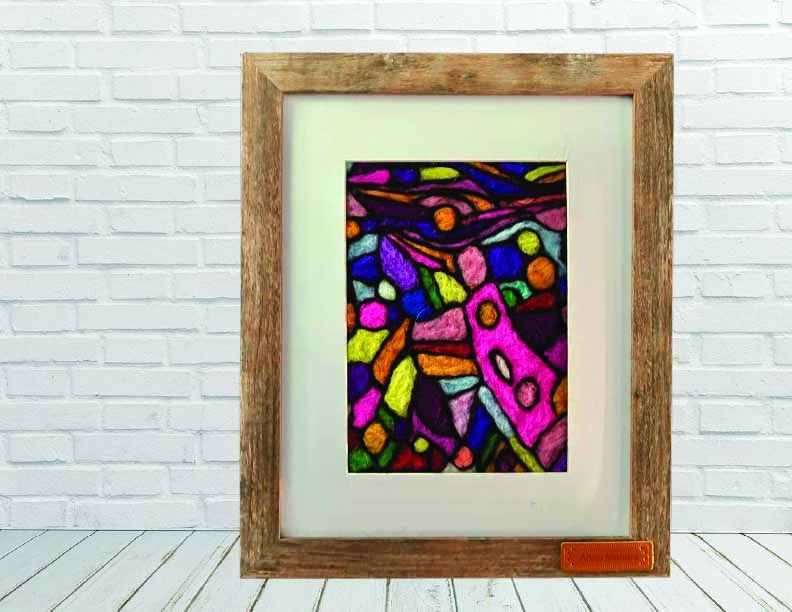 Cubist Angel – Needle Felted Wool Painting 8″x 10″ framed