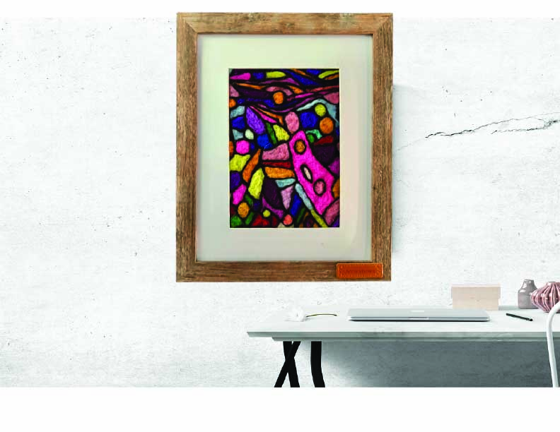 Cubist Angel – Needle Felted Wool Painting 8″x 10″ framed